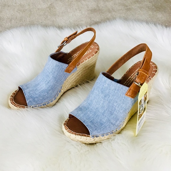 Toms | Shoes | Toms Platform Slingback Denim Sandals | Poshmark